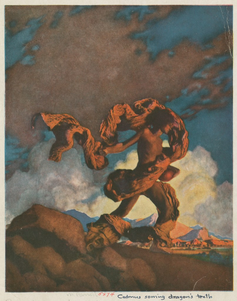 Cadmus Sowing The Dragon’s Teeth, by Maxfield Parrish (c. 1870 - 1966) - The Historian's Hut