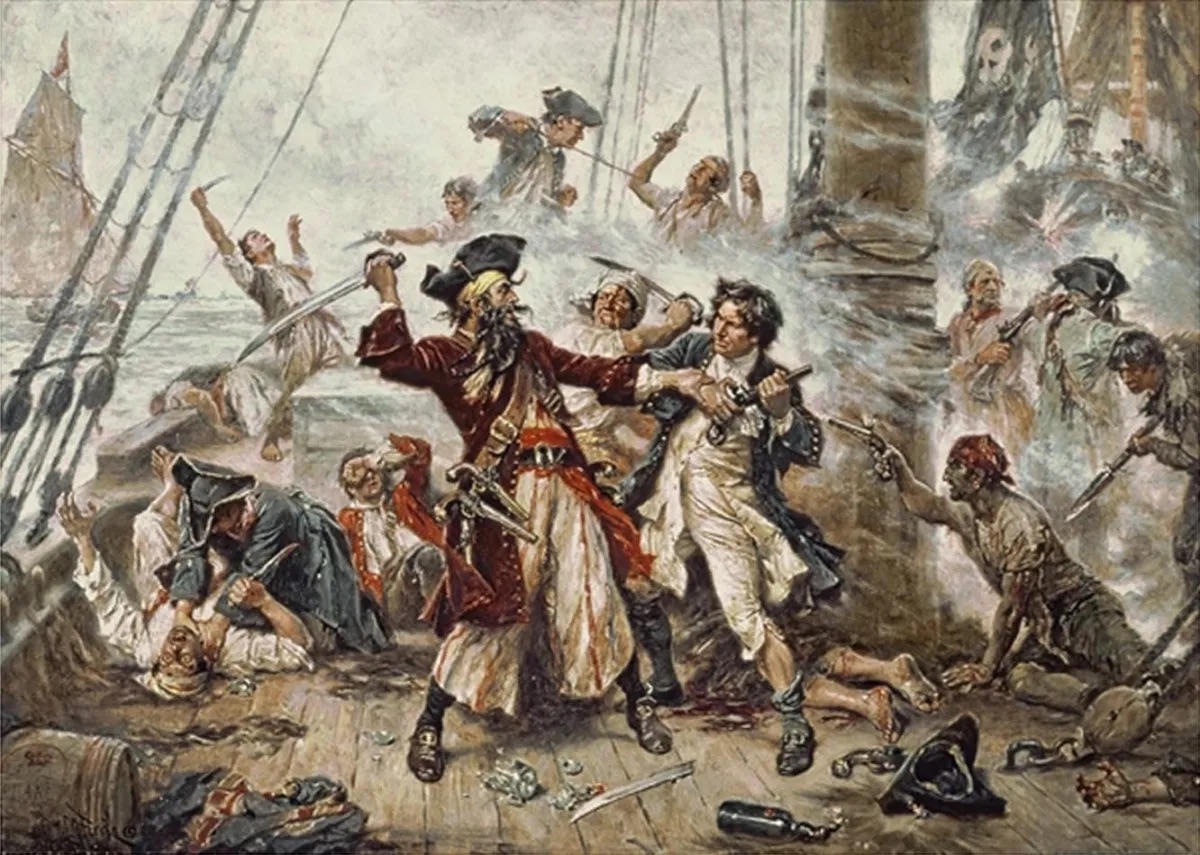 The Capture Of The Pirate Blackbeard In 1718, Painted By Jean Leon ...