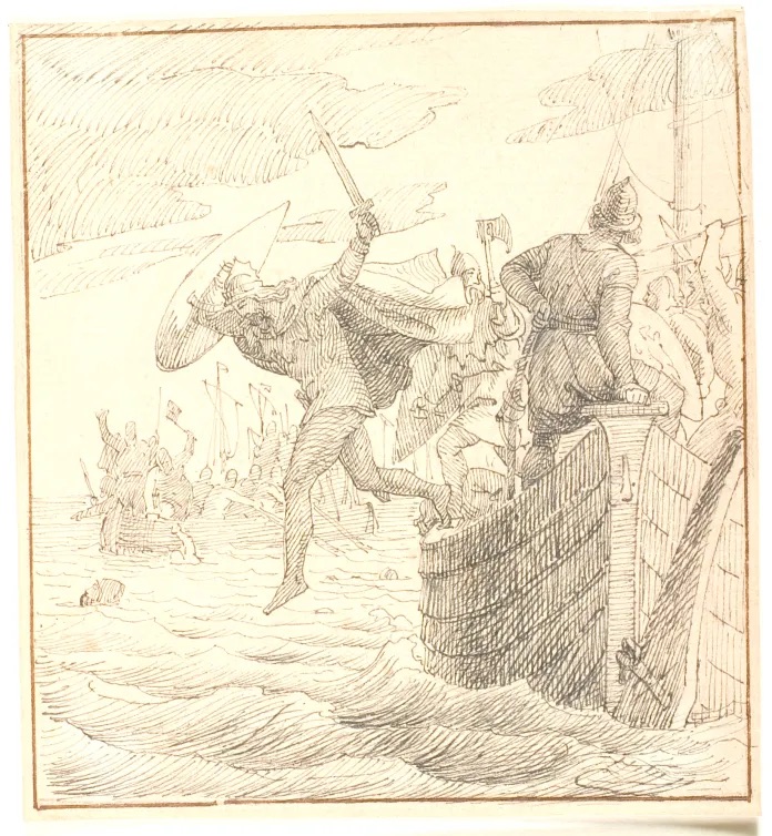 Olaf Tryggvason Jumps Overboard During The Battle of Svolder, by Lorenz ...